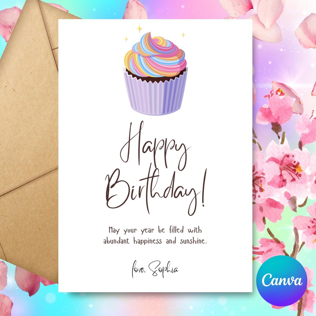 Cupcake Birthday Card Canva Template Editable Digital Greeting Card ...