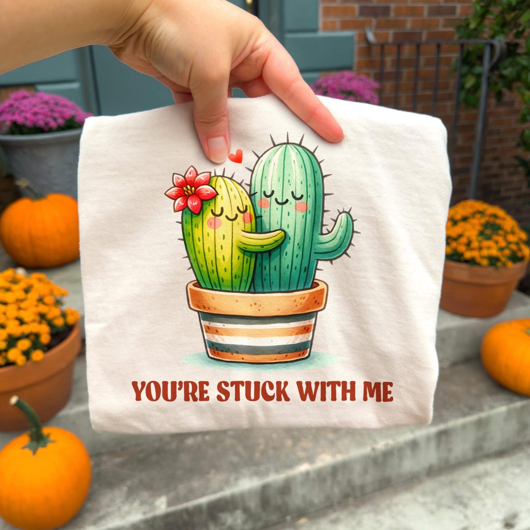 Cute Cacti With Heart You Re Stuck With Me - Whimsical Cartoon Clip Art ...