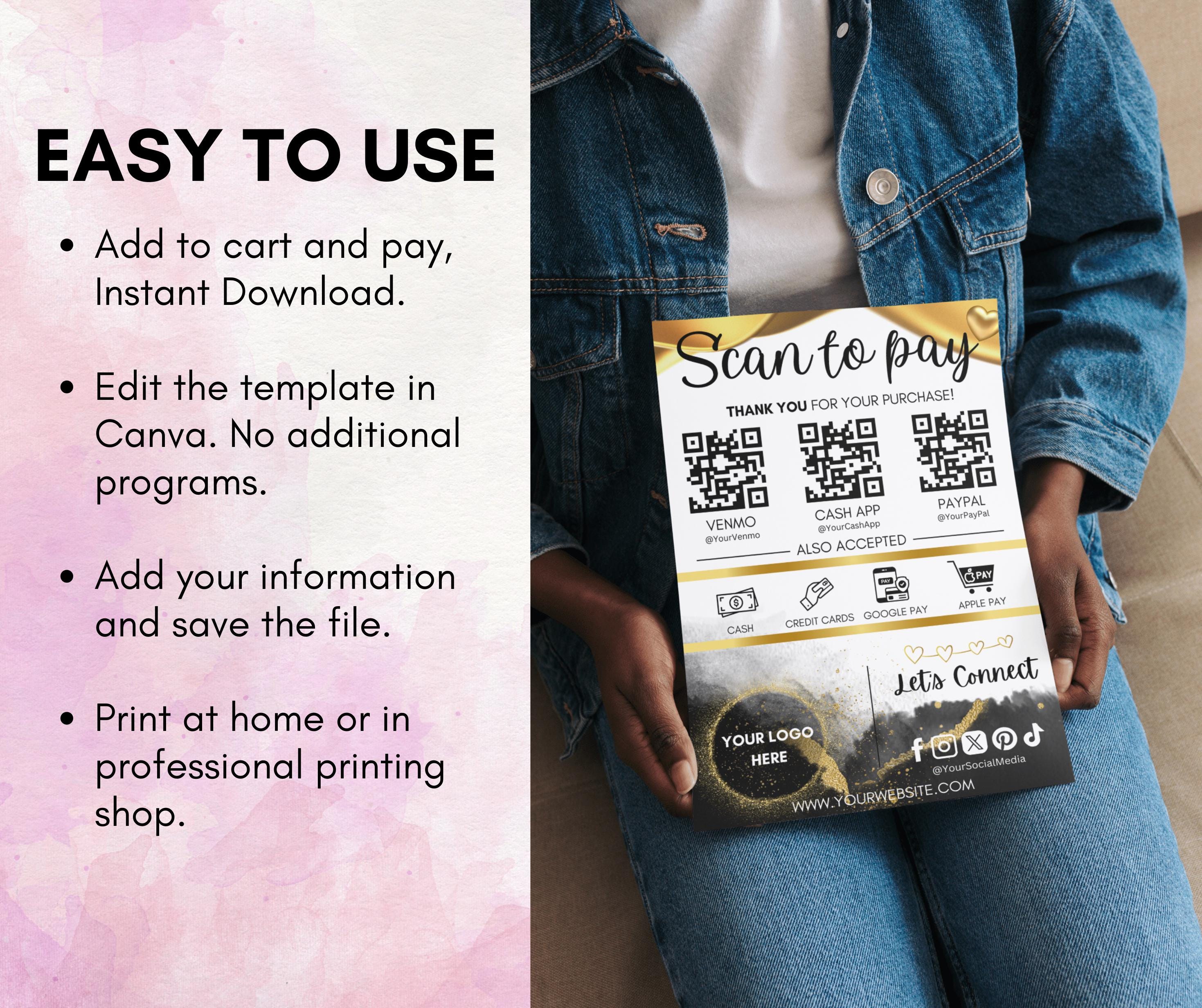 Editable QR Code Payment Sign: Gold & Black Scan to Pay Template ...