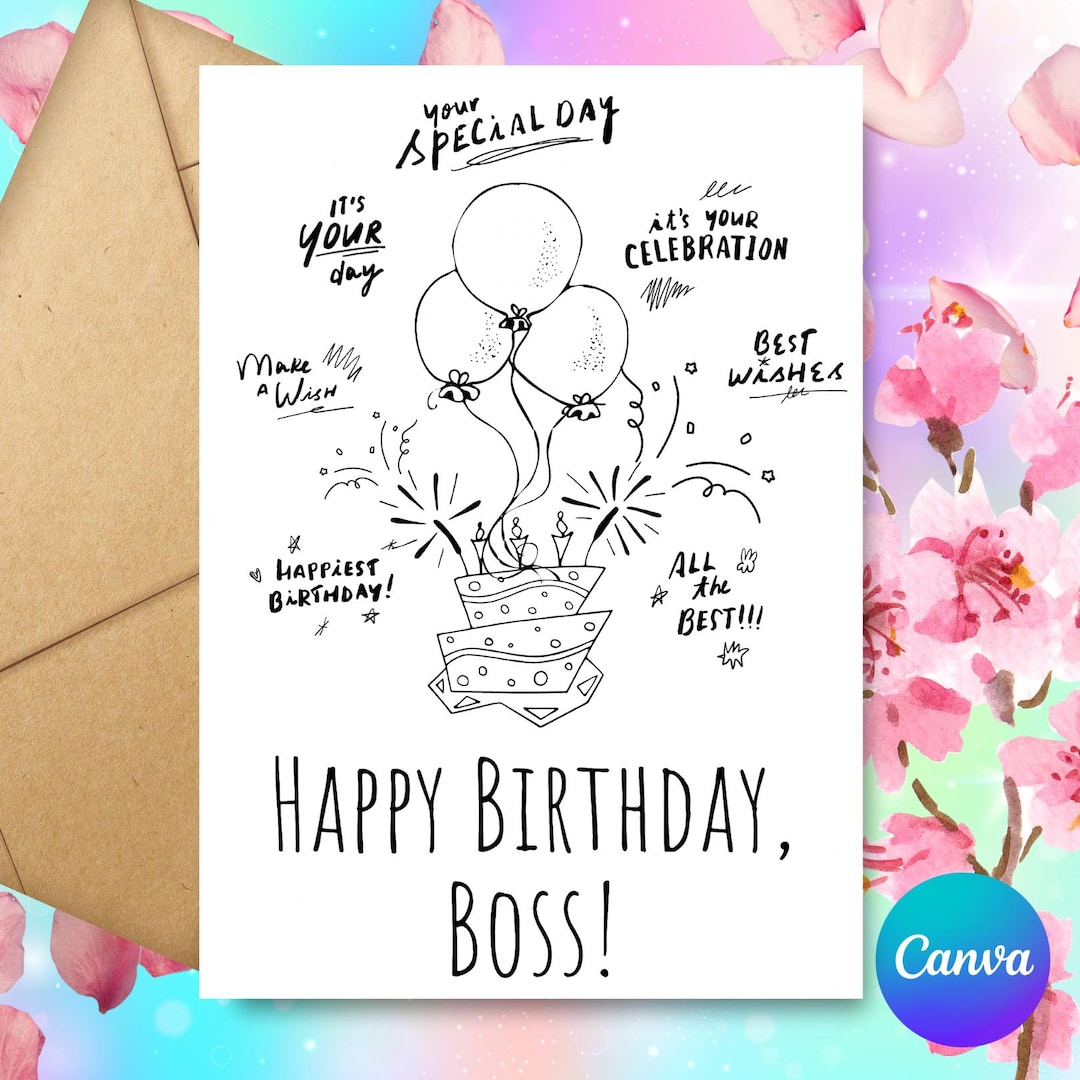 Happy Birthday Boss Card Canva Template Editable Digital Greeting Card ...