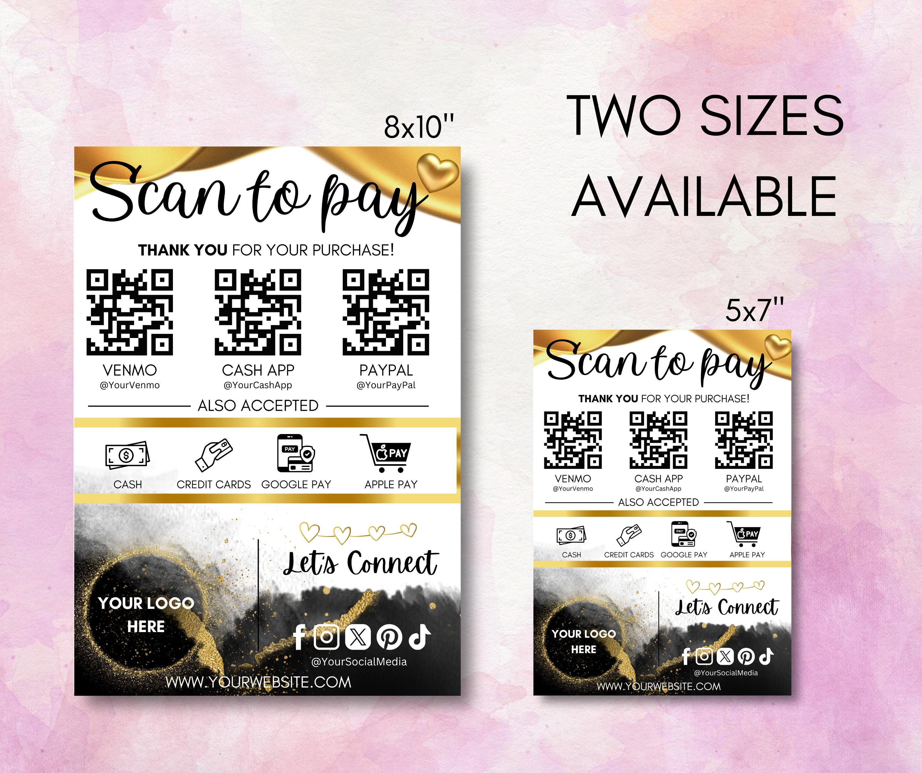 Editable QR Code Payment Sign: Gold & Black Scan to Pay Template ...