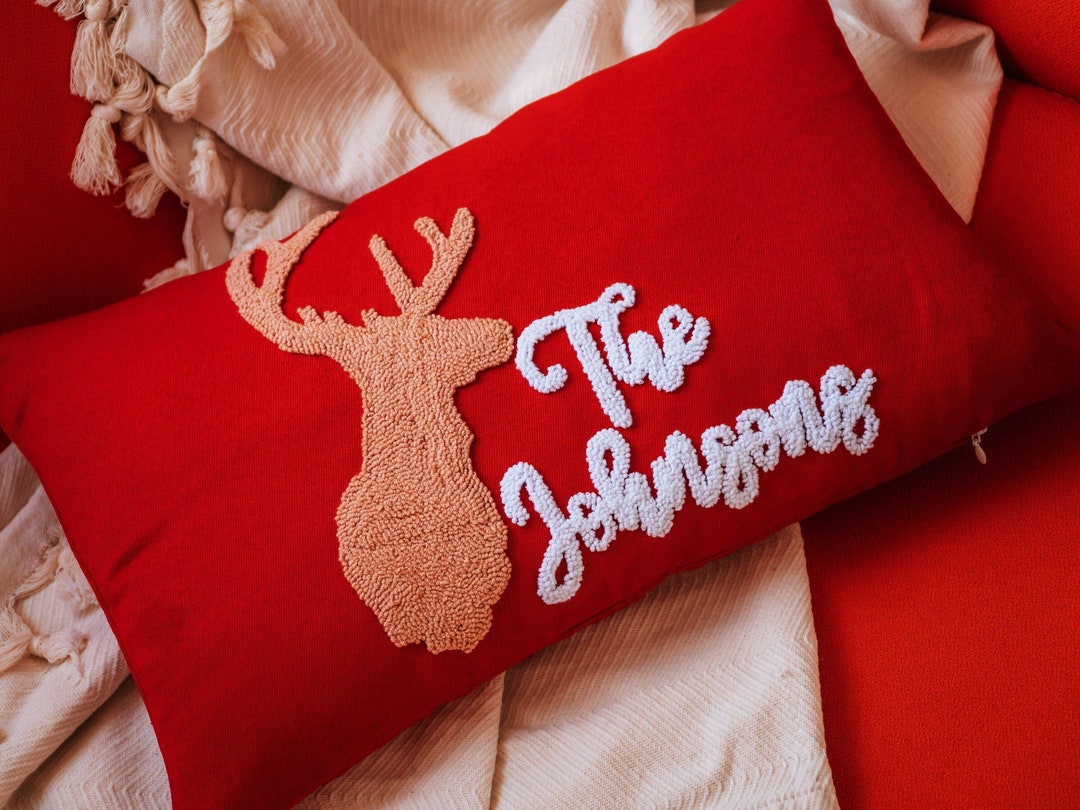 Personalized Family Name Christmas Embroidered Pillow, Xmas Decorations ...