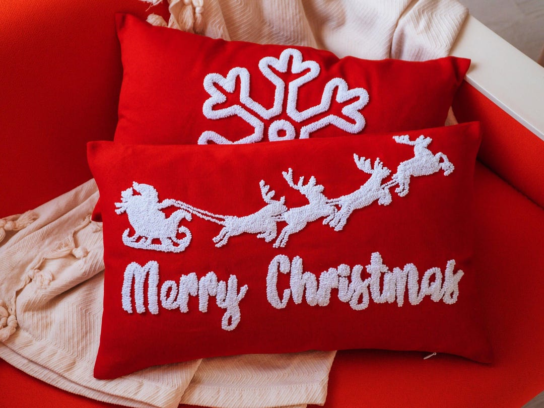 Merry Christmas Santa Claus Embroidered Pillow, Punch Needle ...