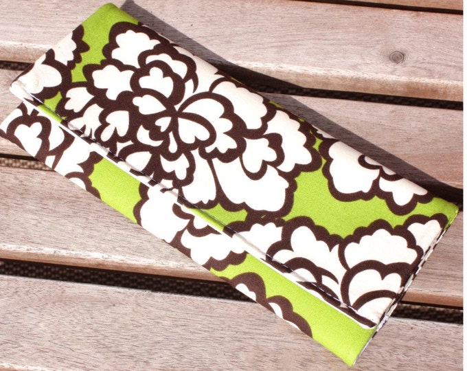 Large Cell Phone Wallet Green Cream and Brown Floral - Etsy