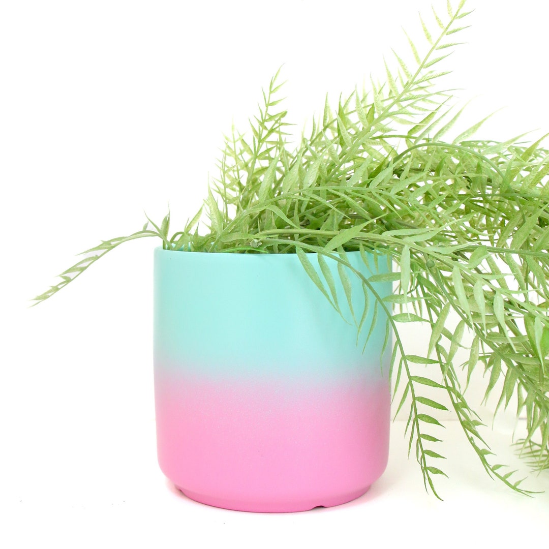 Mint to Pink Ombre Gradient Ceramic Planter - Etsy
