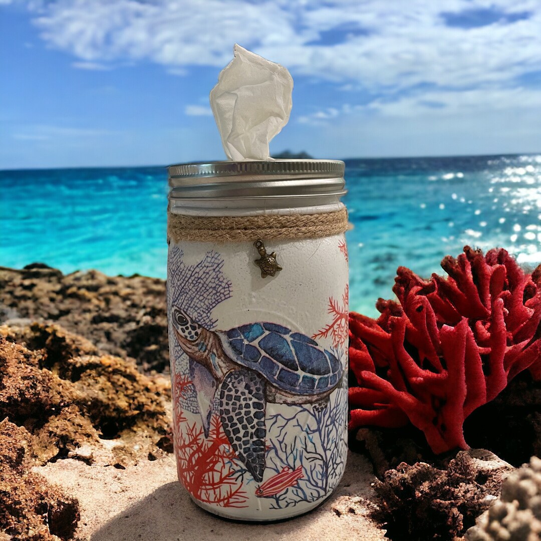 Sea Turtle Mason Jar Tissue Holder - Etsy