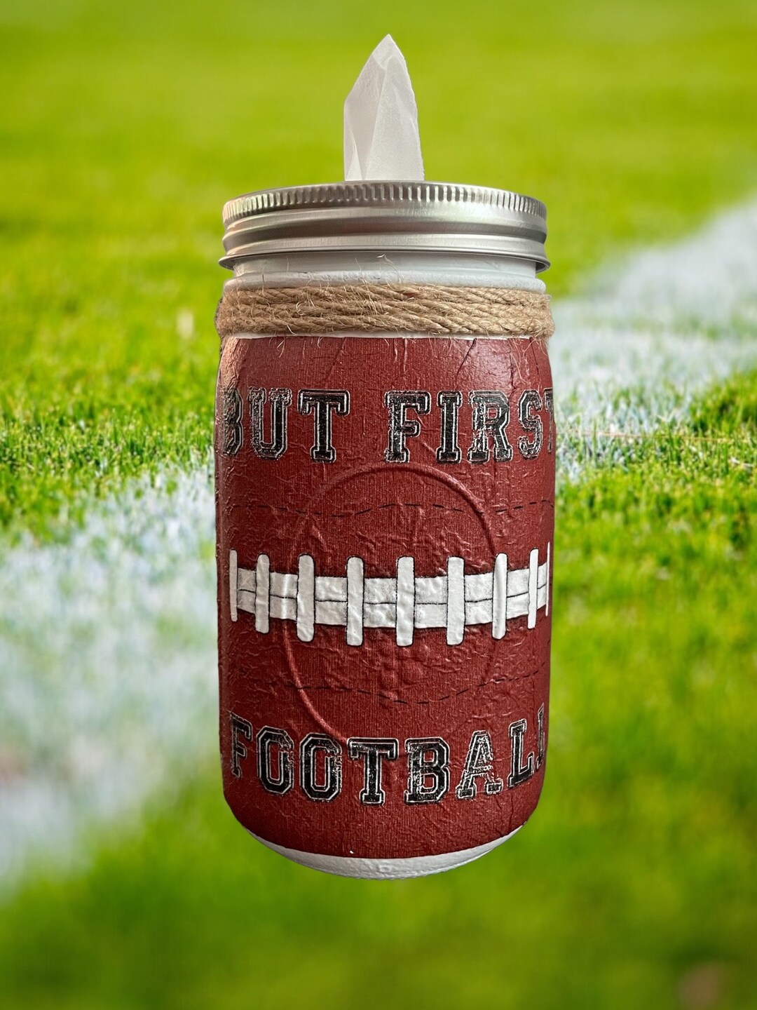 But First Football Mason Jar Tissue Holder - Etsy