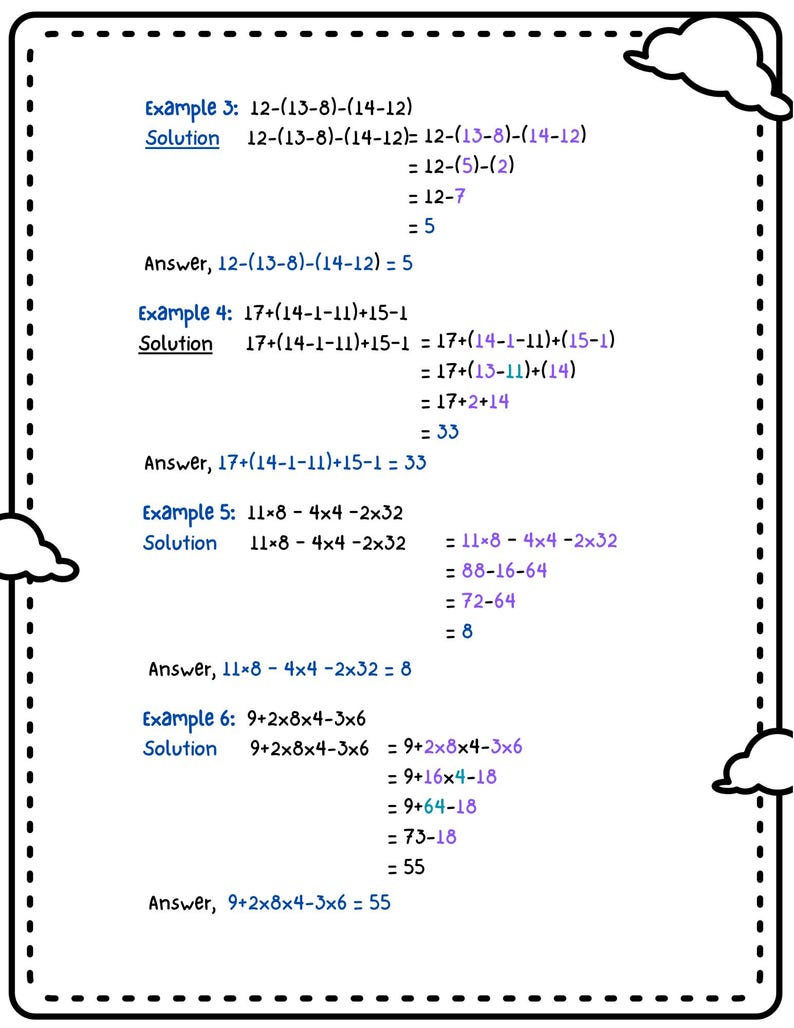 Grade 4 Order of Operations Worksheet (PEMDAS Method) - Etsy