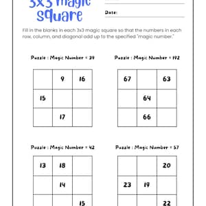 3x3 Magic Square - Addition Puzzle Worksheet - Etsy