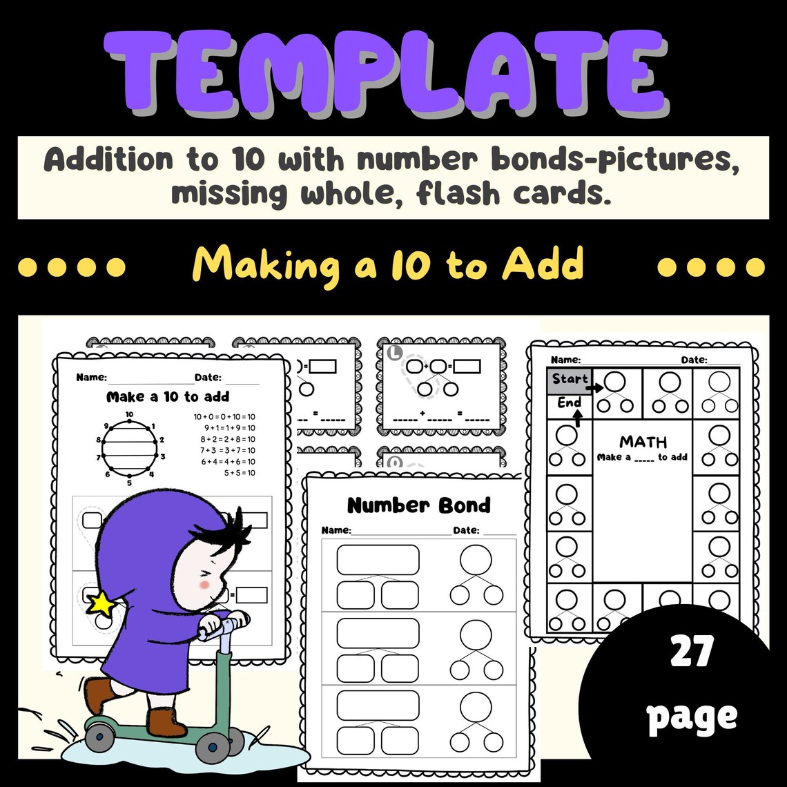 TEMPLATES - Addition to 10 With Number Bonds-pictures, Missing Whole ...