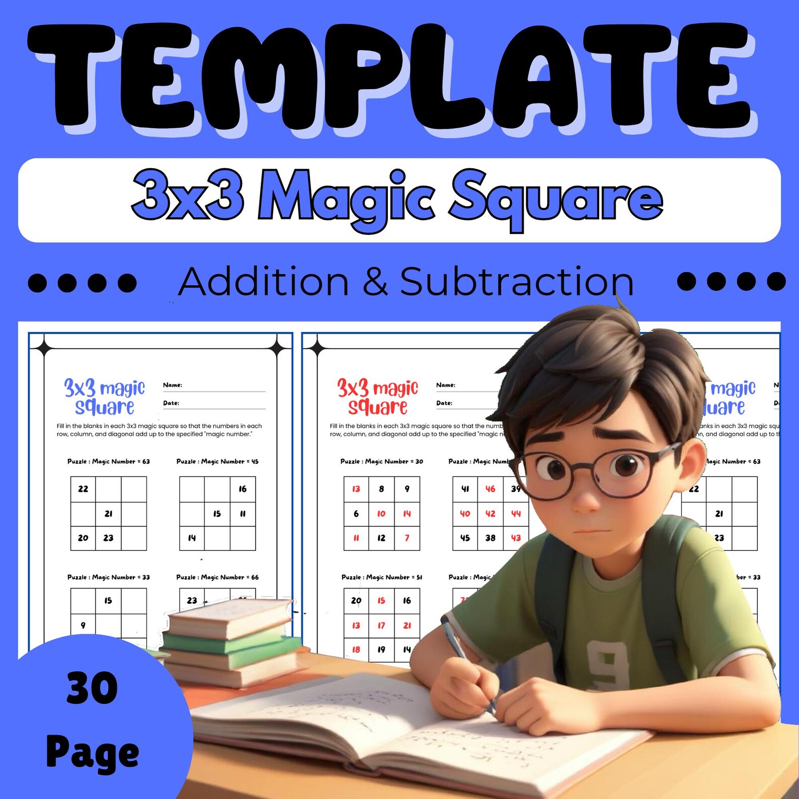 3x3 Magic Square - Addition Puzzle Worksheet - Etsy