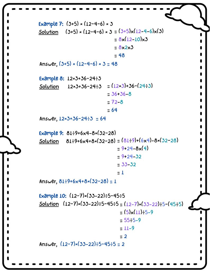 Grade 4 Order of Operations Worksheet (PEMDAS Method) - Etsy