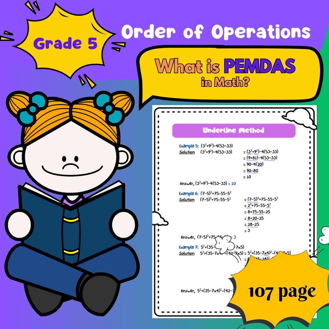 Grade 5 Order of Operations Worksheet (PEMDAS Method) - Etsy