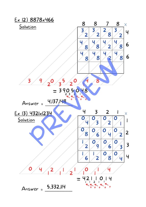 Printable Lattice Multiplication Free 4 Digit By 2 Digit