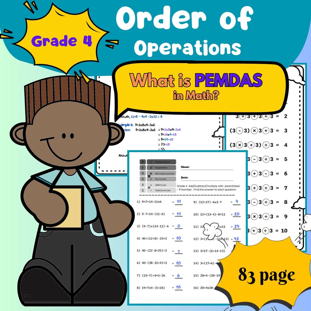 Grade 4 Order of Operations Worksheet (PEMDAS Method) - Etsy