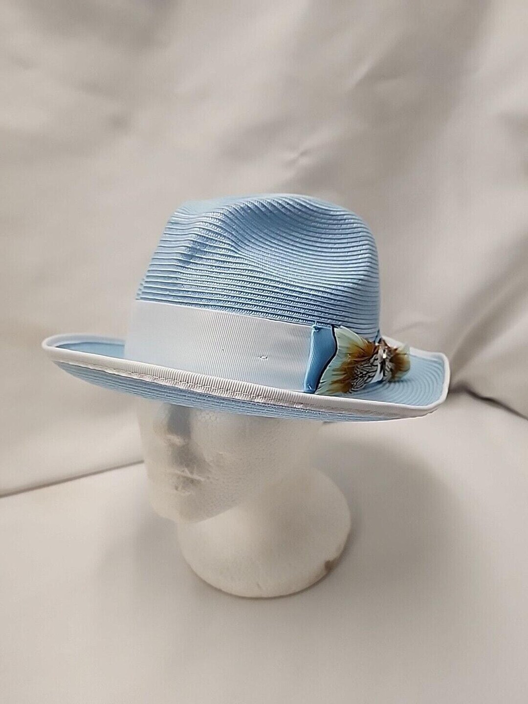 Steven Land Straw Hat Brim White Band Sky Blue - Etsy
