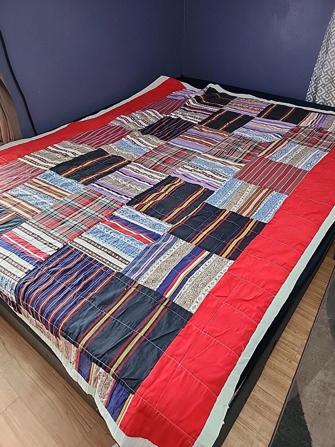Large Handmade Vintage Quilt Postage Stamp Patchwork Squares Displayed ...