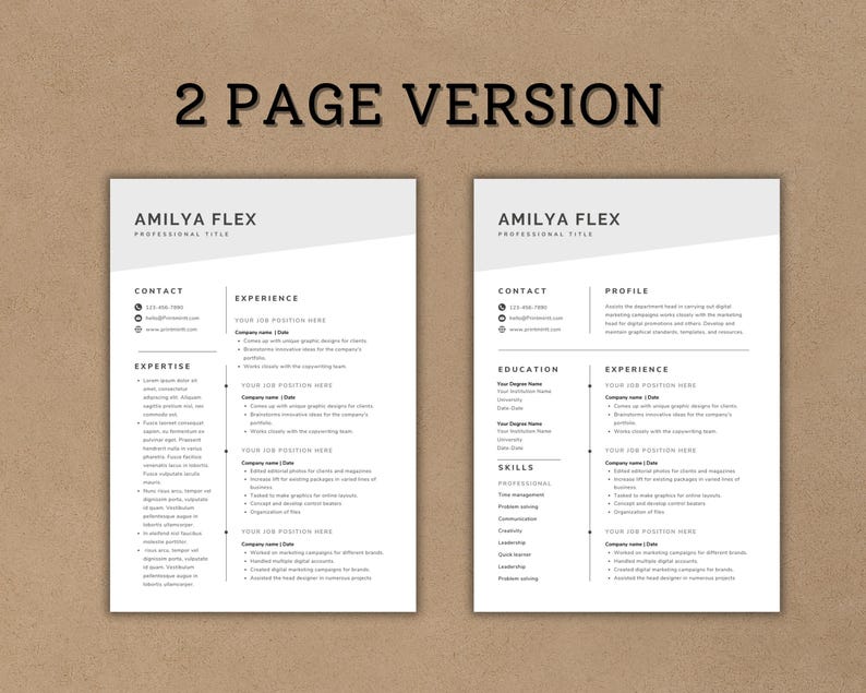 Professional Resume Template Grey and White, Cv Template Resume Word & CANVA, Modern Resume ...