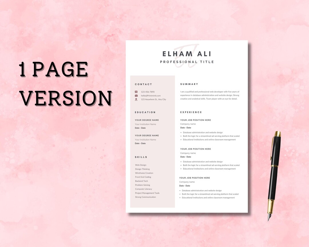 Clean Resume Template 2024, Word & CANVA, Minimalist Executive Resume ...