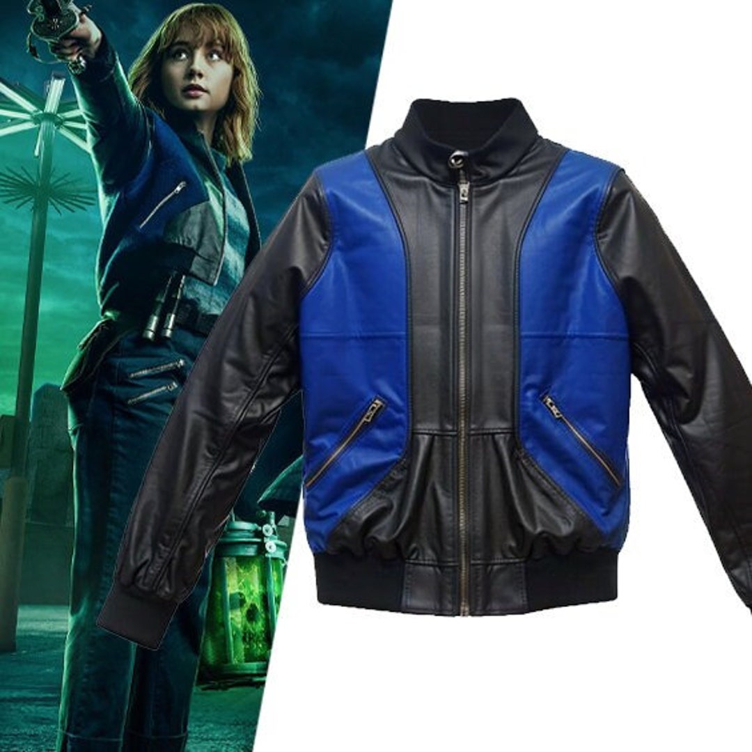Lockwood and Co Ruby Stokes Leather Jacket, Blue & Black, Celebrity ...