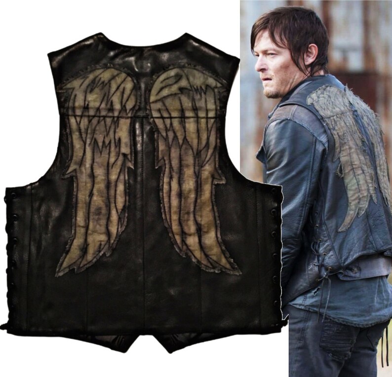 Daryl Dixon Leather Vest With Angel Wings the Walking Dead Season 7 ...
