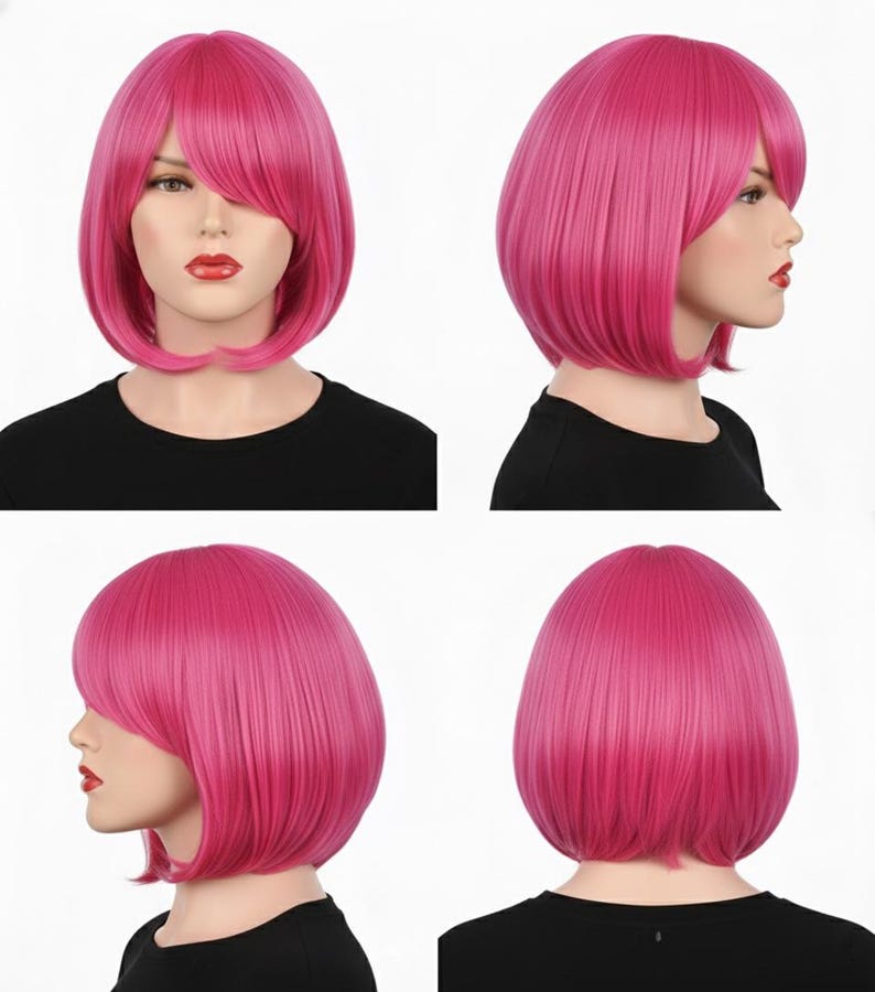 Maniquí Clipart (4 Perfiles) / Peluca Color Rosa Bob / 4 PNG Estilo ...