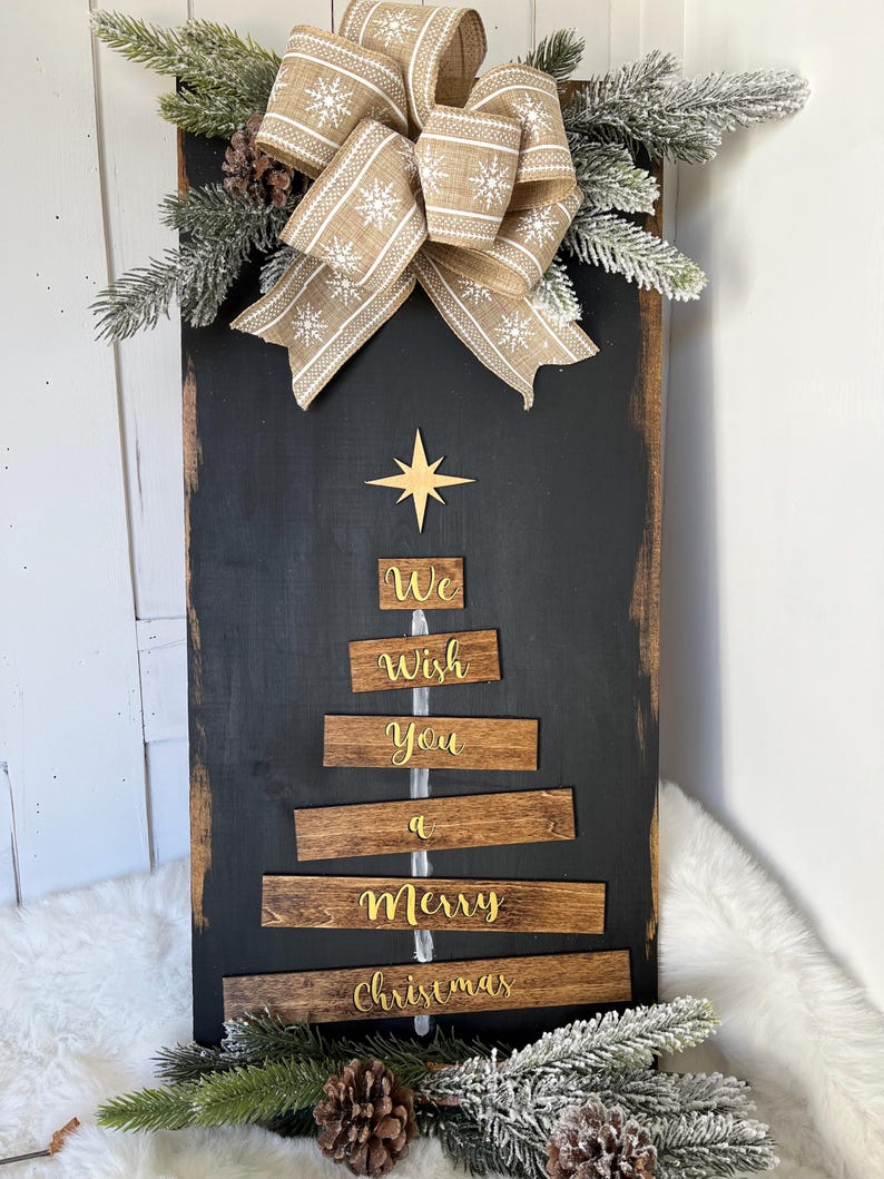 Merry Christmas Wooden Tree - Etsy Canada