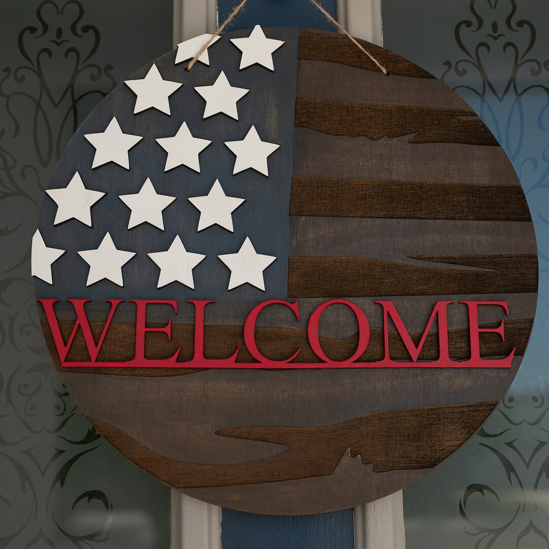 Rustic, American Flag, Welcome, Door Sign, Flag Sign for Front Door, - Etsy