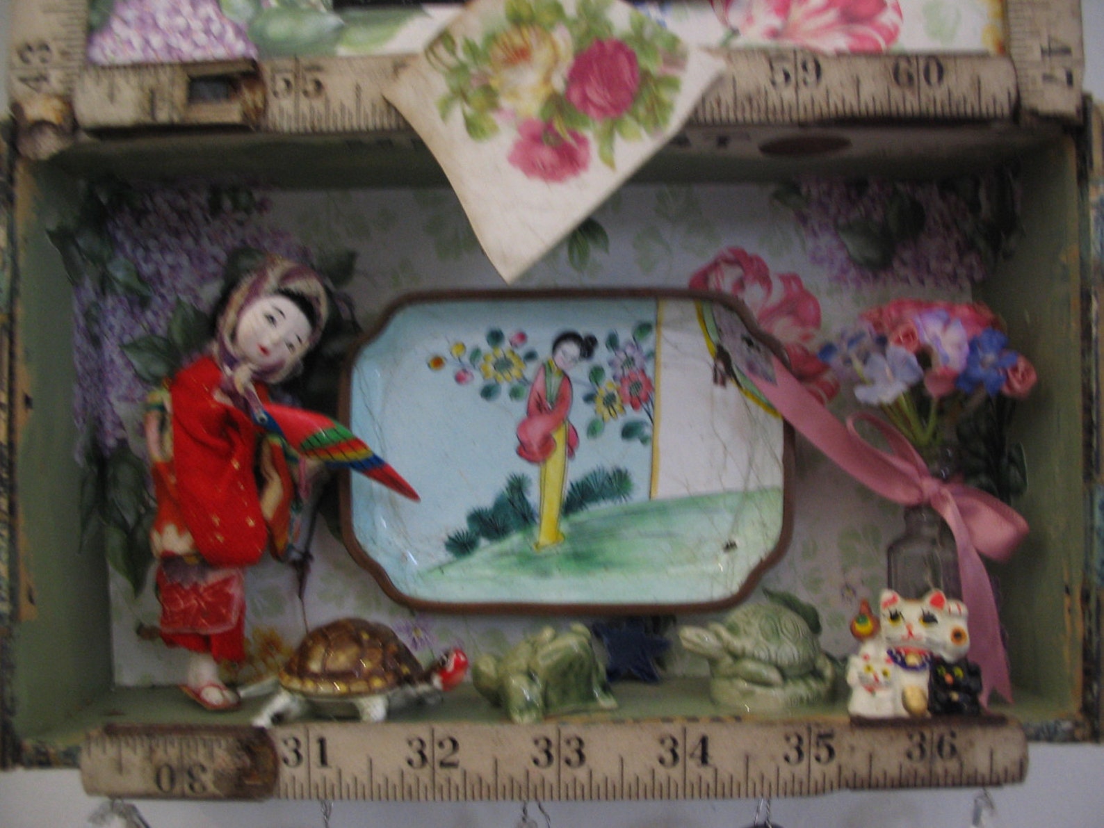 Vintage Japanese Themed Box Assemblage/treasure Art Collage Keepsake ...
