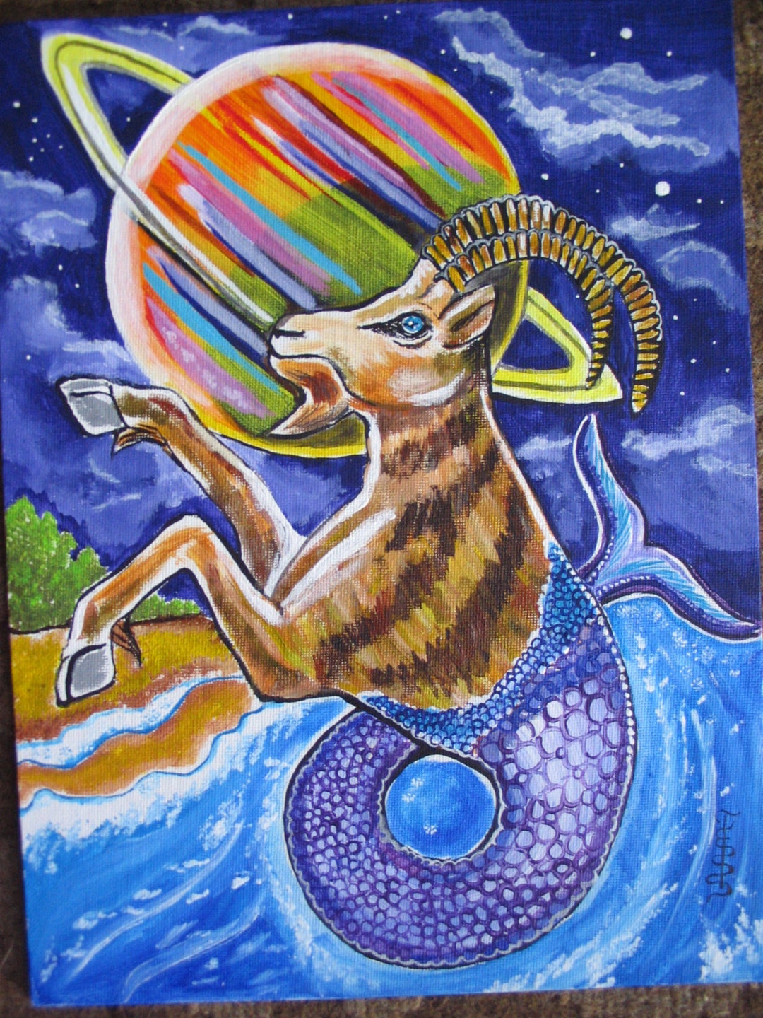 Capricorn Astrology Painting Goat With Saturn Zodiac Art to Custom Fit ...