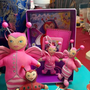 Love Bug Valentine Doll Hand Painted Liddle Biddle Stuffed Plushie Folk ...