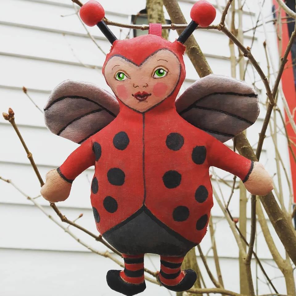 Love Bug Doll Valentine's Day Lady Bug Hand Painted Stuffed Plushie ...