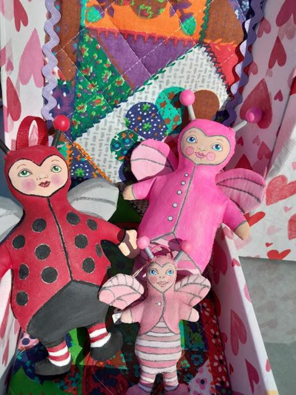 Love Bug Valentine Doll Hand Painted Liddle Biddle Stuffed Plushie Folk ...