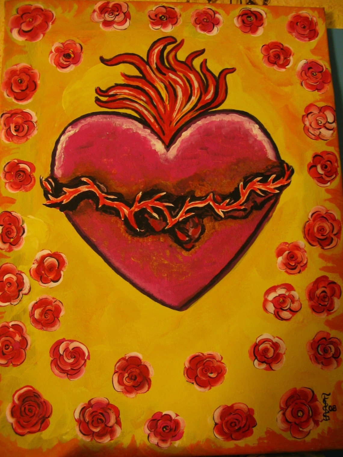 Valentine's Day Sacred Heart Art Cards Set of 4 Handmade | Etsy