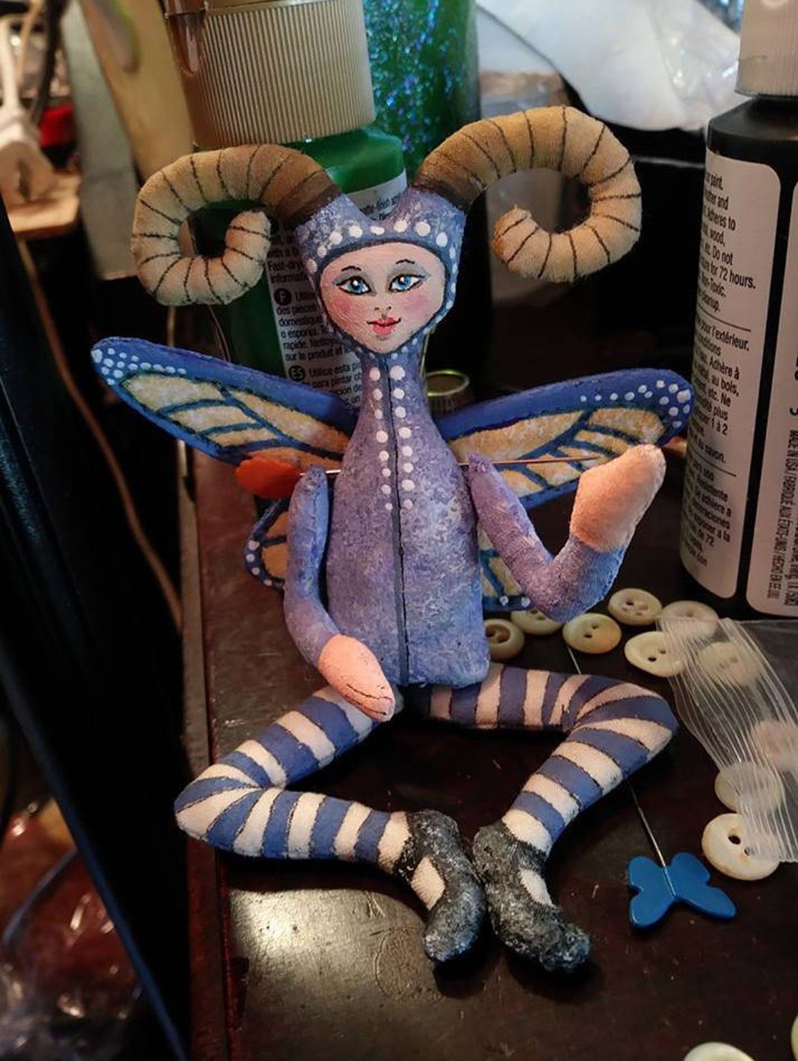 Airies Zodiac Funky Ram Faerie With Blue Striped Stockings - Etsy