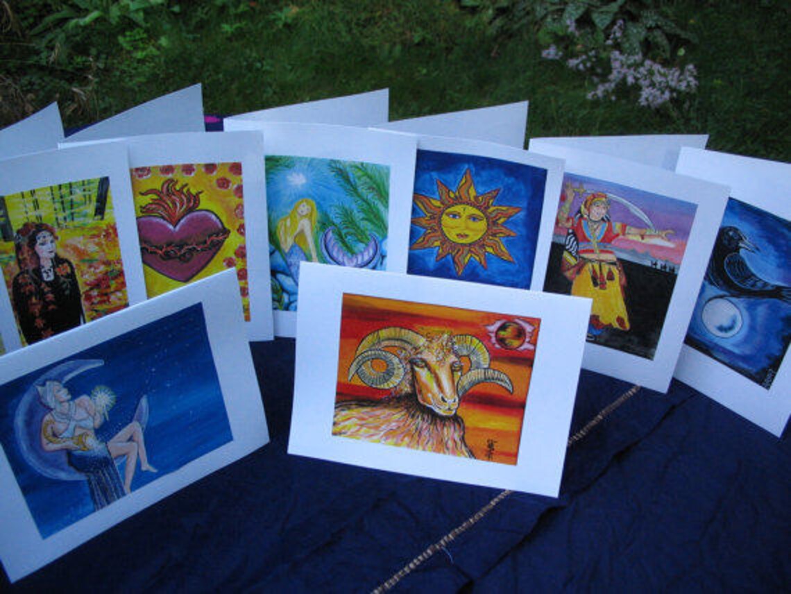 Valentine's Day Sacred Heart Art Cards Set of 4 Handmade | Etsy