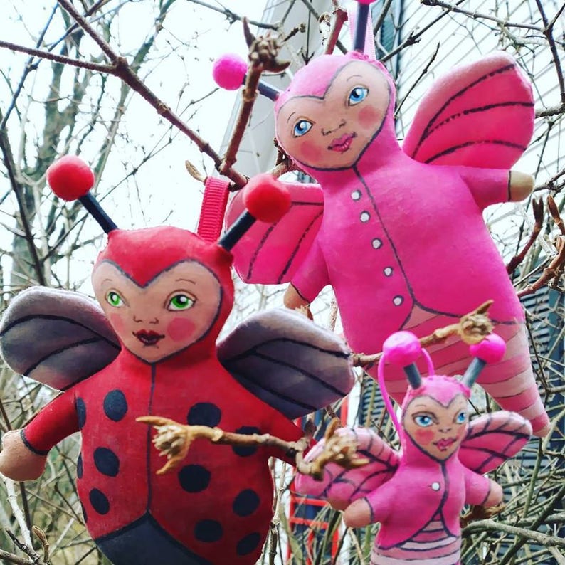 Love Bug Valentine Doll Hand Painted Liddle Biddle Stuffed Plushie Folk ...