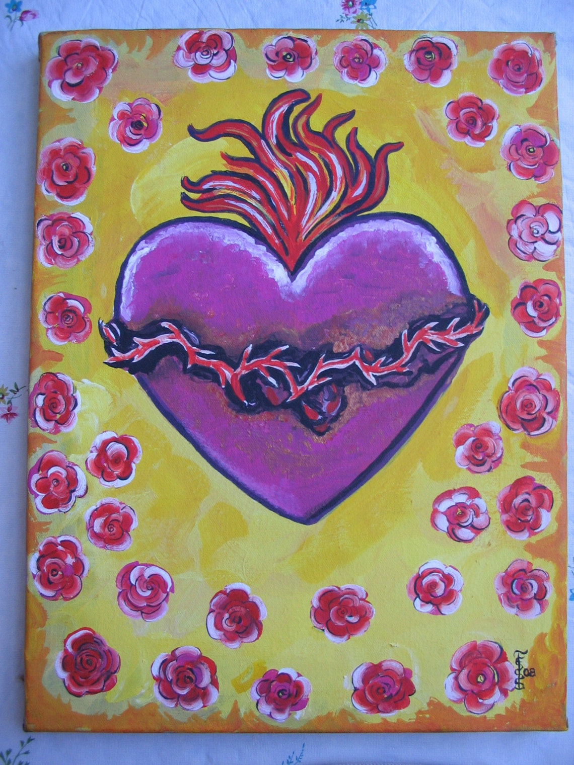 Valentine's Day Sacred Heart Art Cards Set of 4 Handmade | Etsy