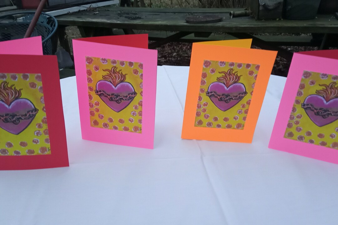 Valentine's Day Sacred Heart Art Cards Set of 4 Handmade Cards 2 With ...