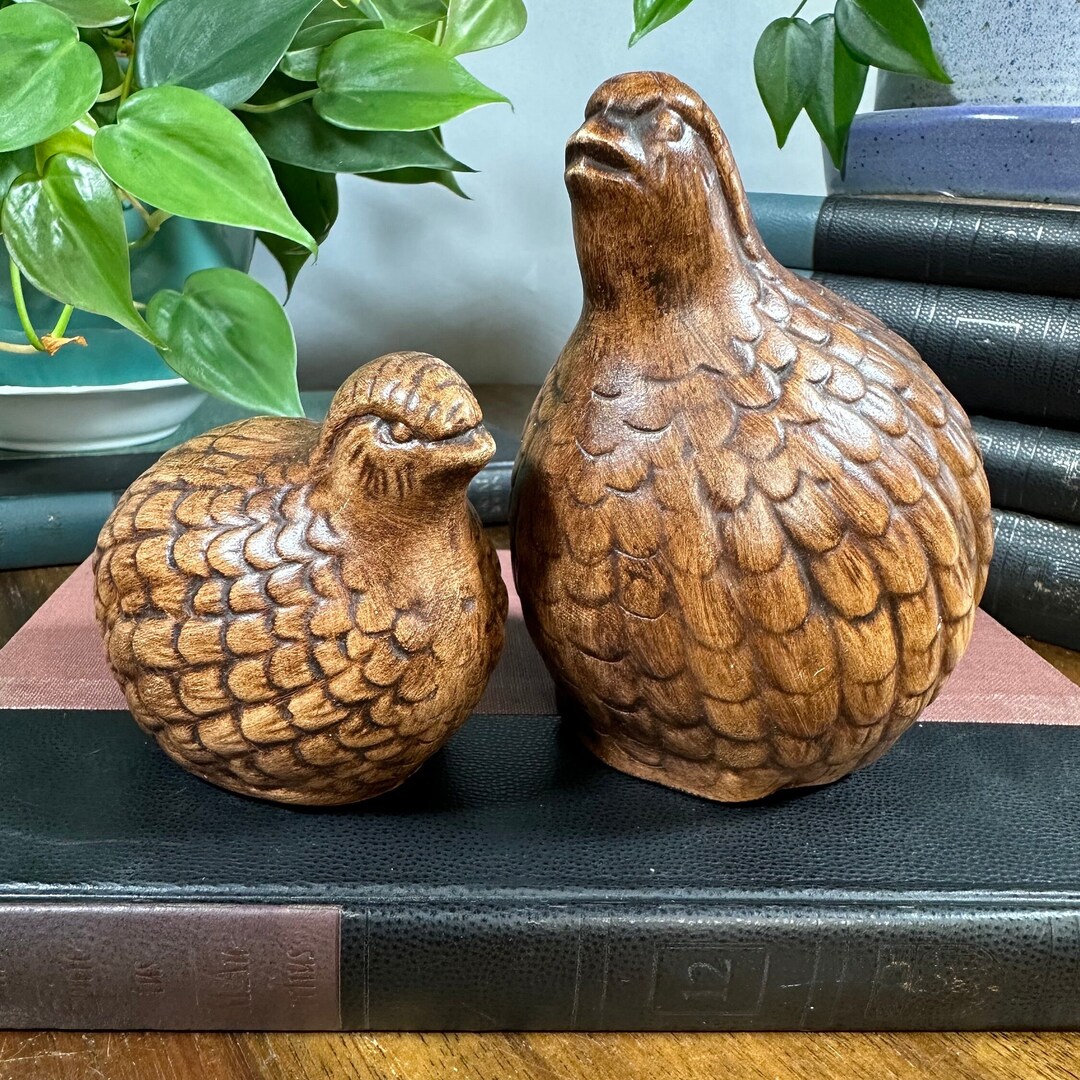 Pair of Quail Ceramic Figurines - Quail Mother Hen and Chick. Sold as a ...