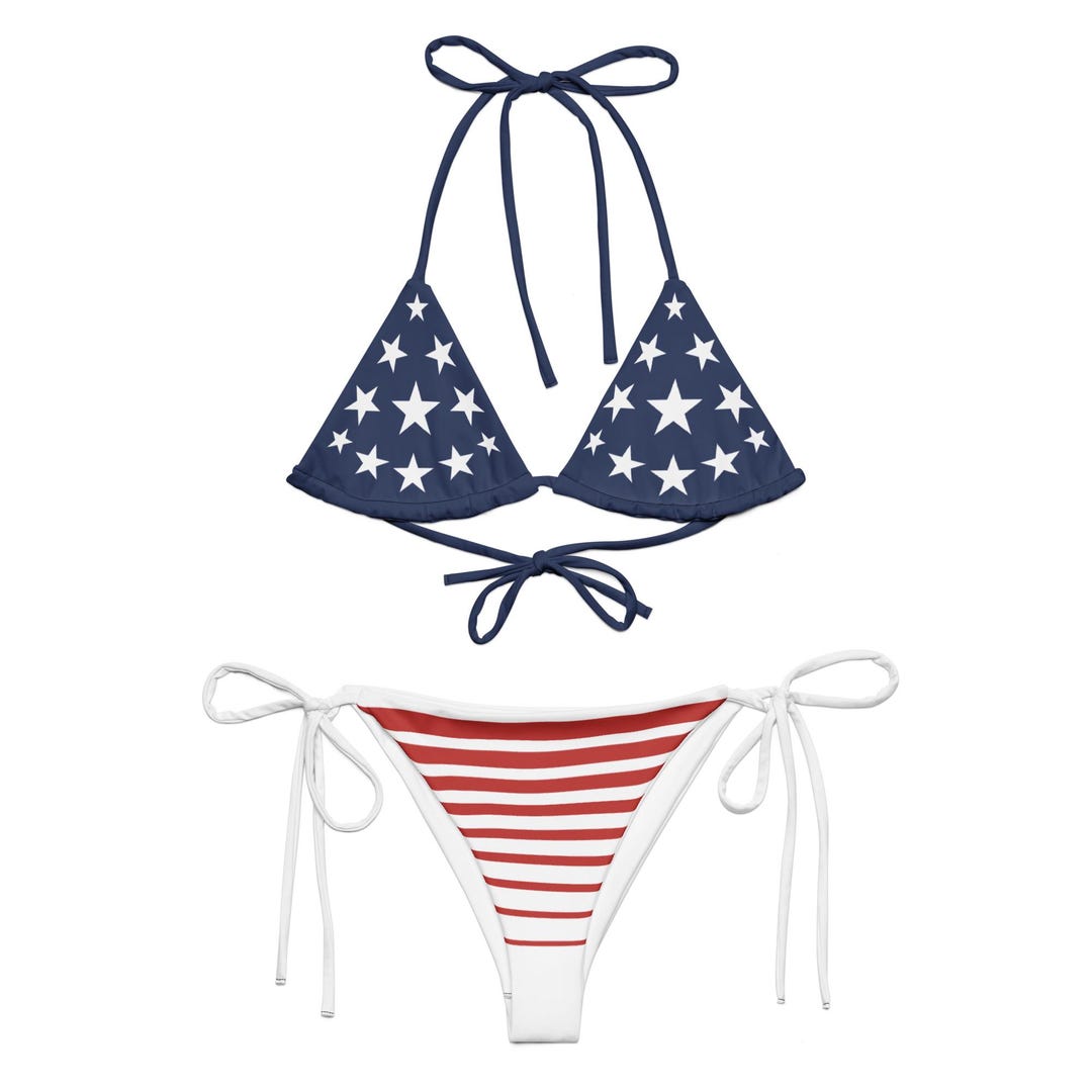 American Flag Bikini Set, String Bikini Swimsuit, Patriotic Swimwear ...