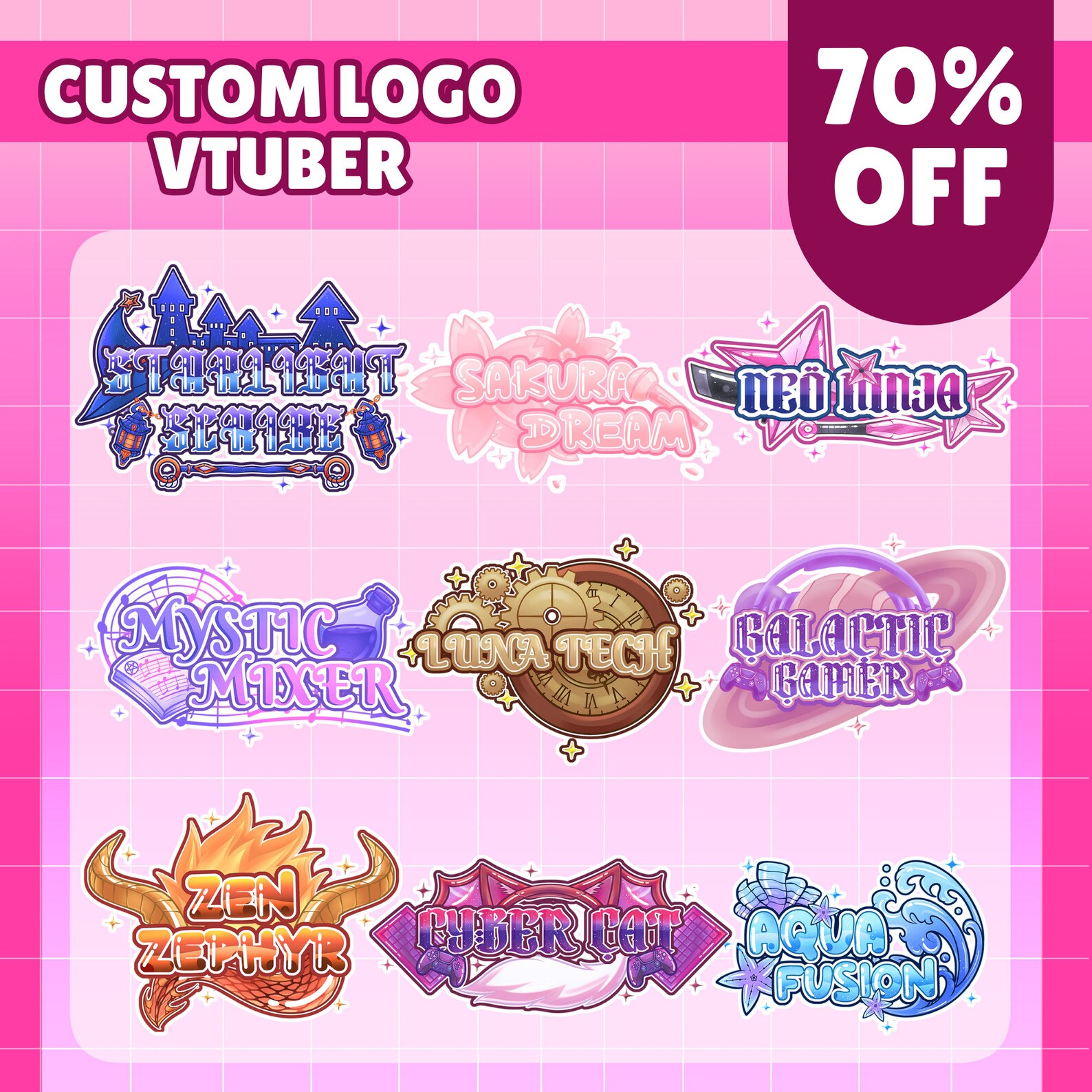 CUSTOM Vtuber Logo Vtuber Logo Commission Cute Logo Kawaii Logo Custom ...