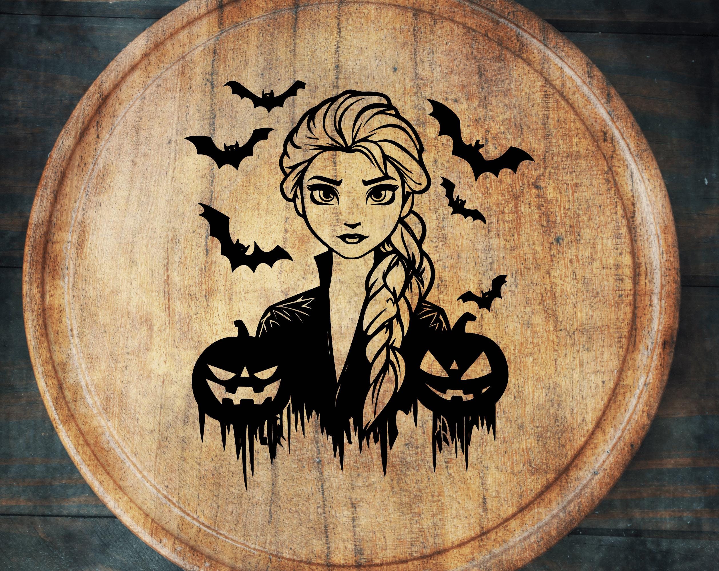 Halloween Elsa SVG Spooky Princess Silhouette Bat and Pumpkin Clipart ...