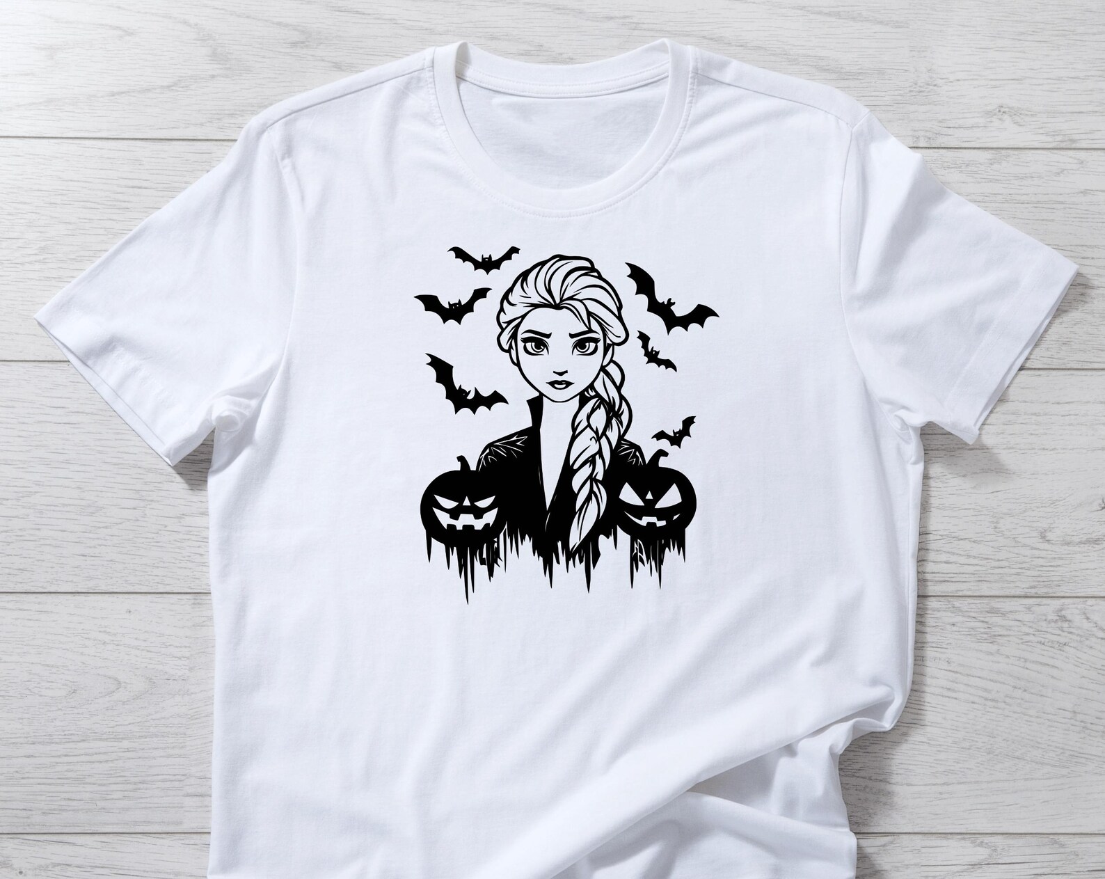 Halloween Elsa SVG Spooky Princess Silhouette Bat and Pumpkin Clipart ...