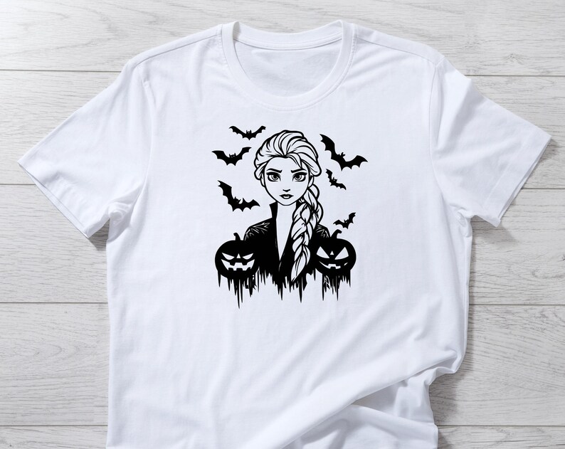Halloween Elsa SVG Spooky Princess Silhouette Bat and Pumpkin Clipart ...