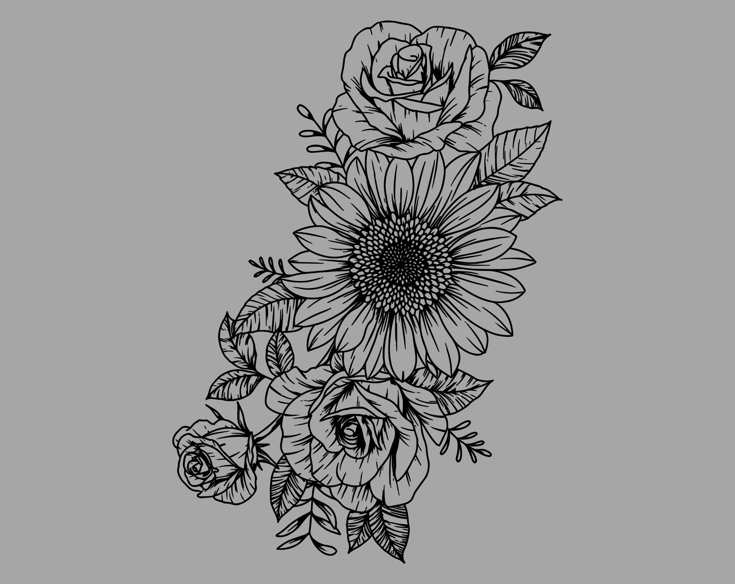 Sunflower Svg, Sunflower and Roses Svg, Floral Bouquet Clipart ...