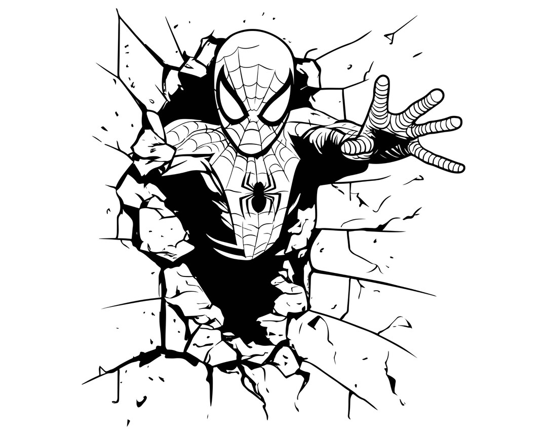 Buy Spiderman Svg, Spiderman Bursting Through A Wall, Spiderman Outline ...