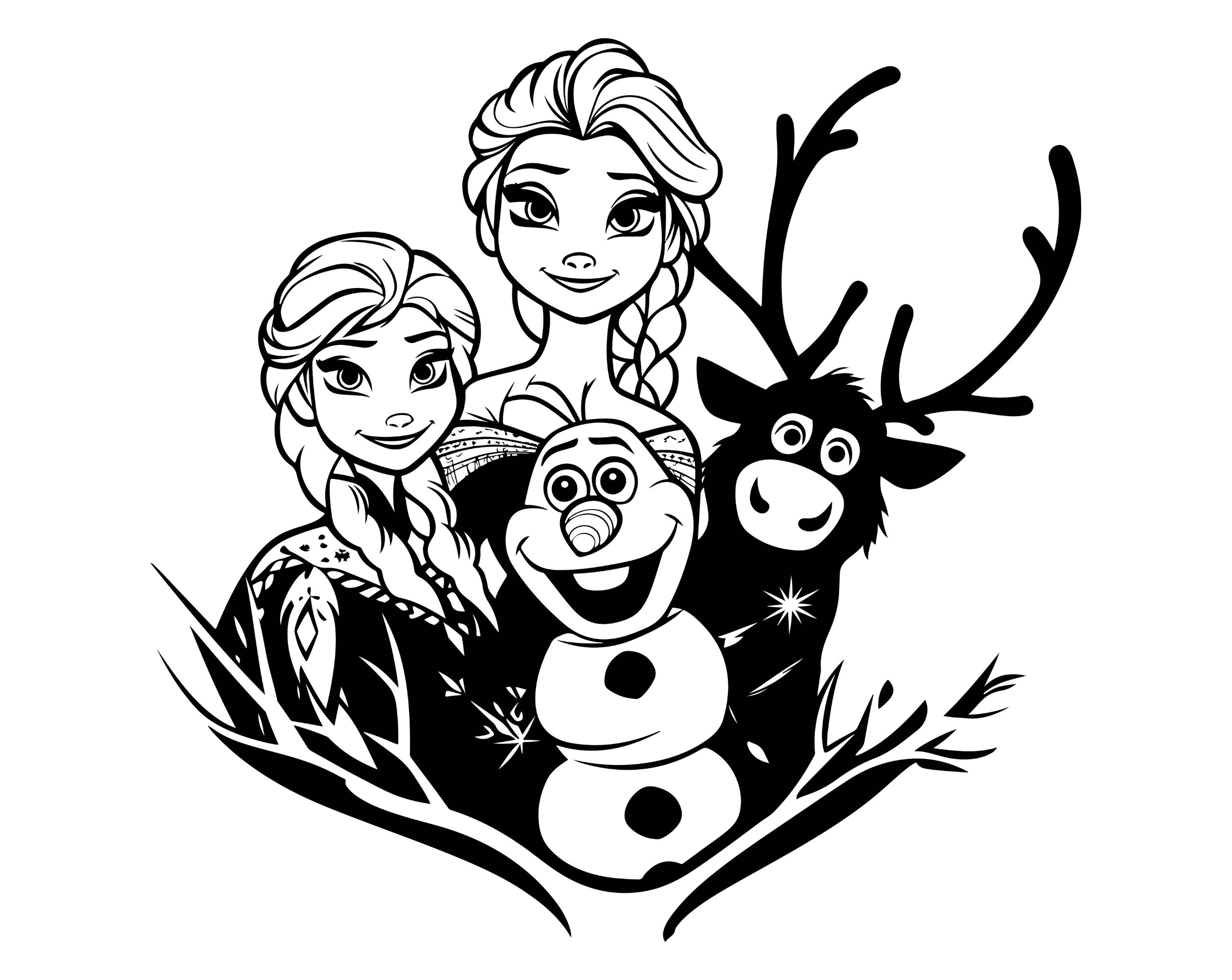 Frozen Svg, Frozen Elsa, Anna, Olaf and Sven Outline Clipart, Elsa Svg ...