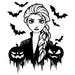 Halloween Elsa SVG Spooky Princess Silhouette Bat and Pumpkin Clipart ...