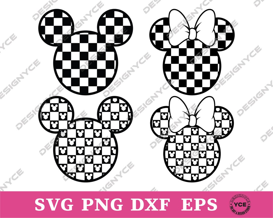 Checkered Mickey and Minnie SVG, Checkered Mickey Vector, Silhouette ...